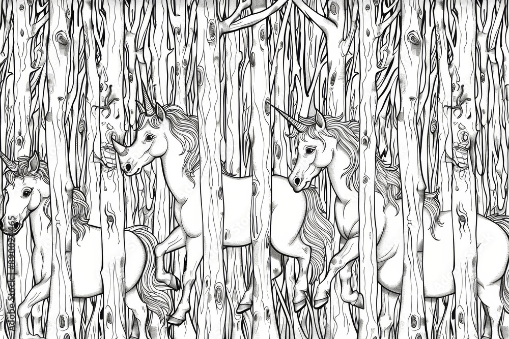 Mindful Coloring: Unicorns and Forests | Coloring page for relaxation ...