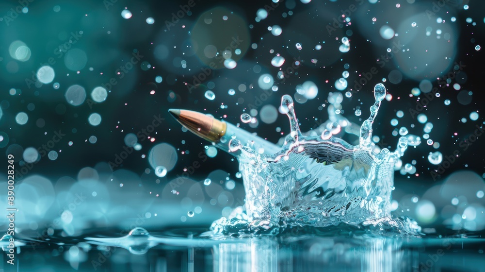 Bullet Impacting a Metal Plate With a Splash of Water. A dramatic image ...