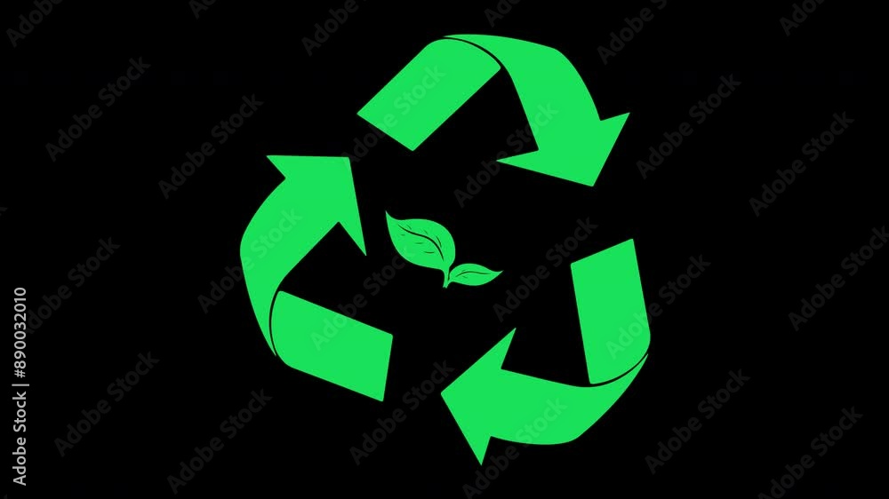 Spinning rotation recycle sign symbol with leaf. seamless looping ...