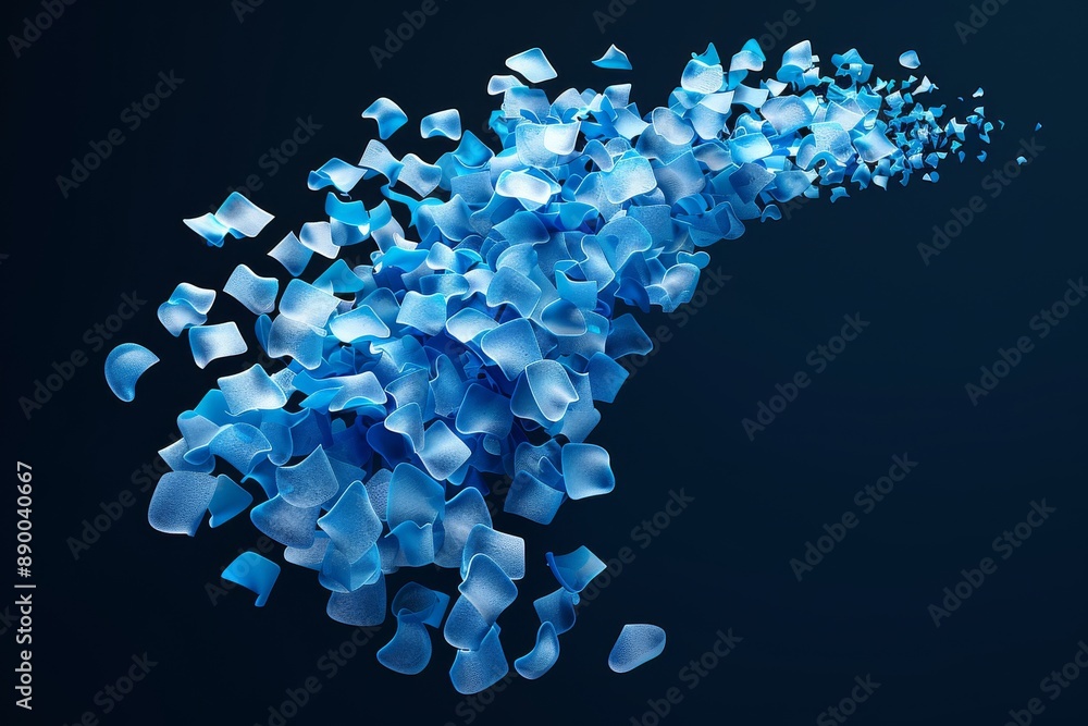 Scattering Blue Geometric Shapes in Motion Abstract Digital Art with ...