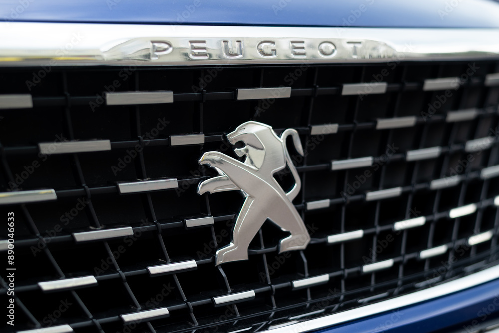 Kyiv, Ukraine, 18 july, 2024. Peugeot 3008 emblem of the French car ...