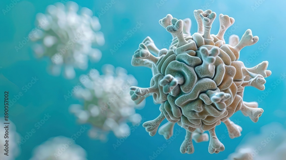 3D model of a rhinovirus, commonly known as the common cold virus, with ...