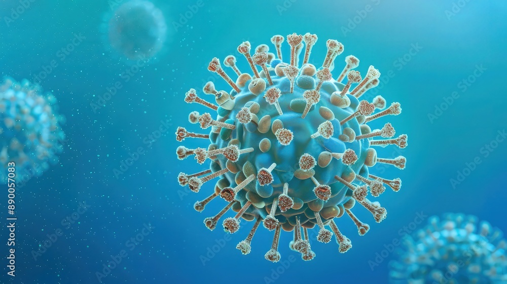 3D model of a rhinovirus, commonly known as the common cold virus, with ...