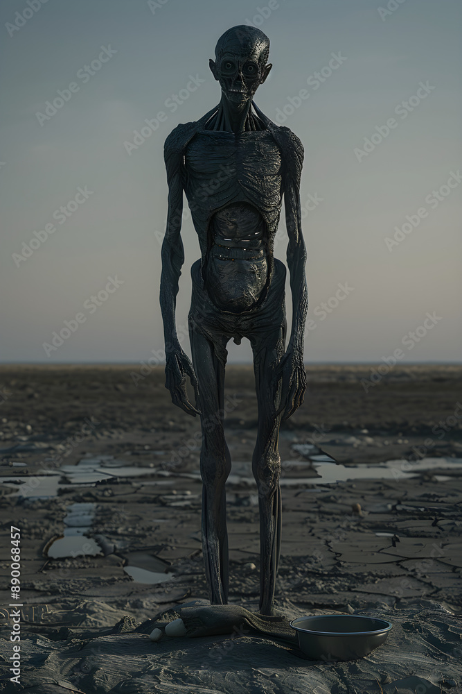 Emaciated Figure in Barren Landscape Illustrates the Stark Reality of ...
