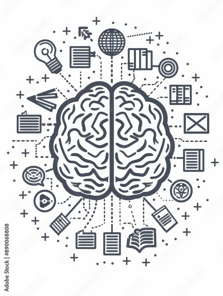 Human Brain with Connected Information and Ideas - The image represents ...