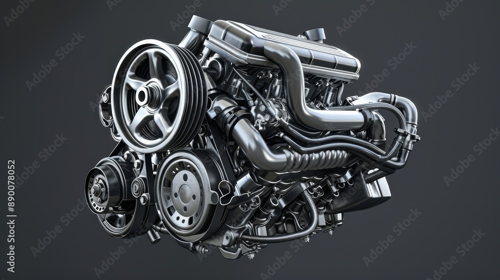 3D car engine vector drawing for technical purposes. Isolated car parts ...