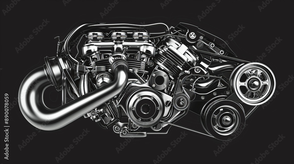 3D car engine vector drawing for technical purposes. Isolated car parts ...