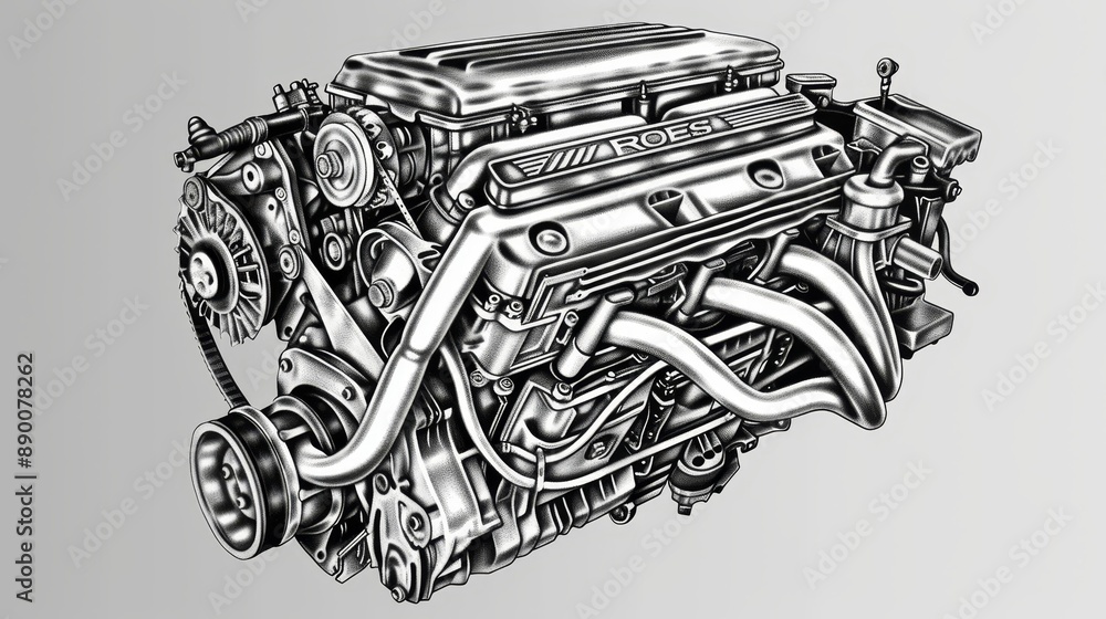 3D car engine vector drawing for technical purposes. Isolated car parts ...