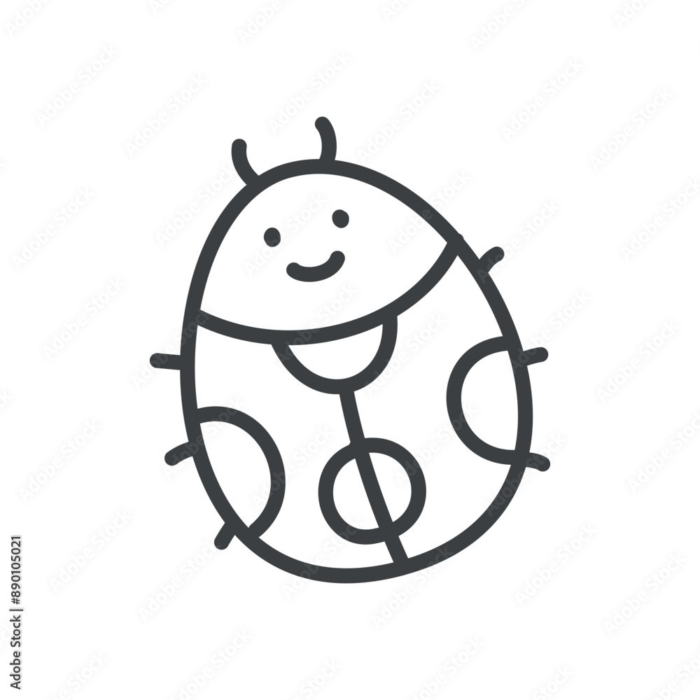 Cute ladybug icon. Hand drawn monochrome illustration of a funny ...