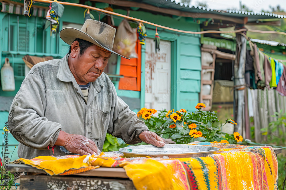 Latin man washing clothes in a mexican village Stock Photo | Adobe Stock