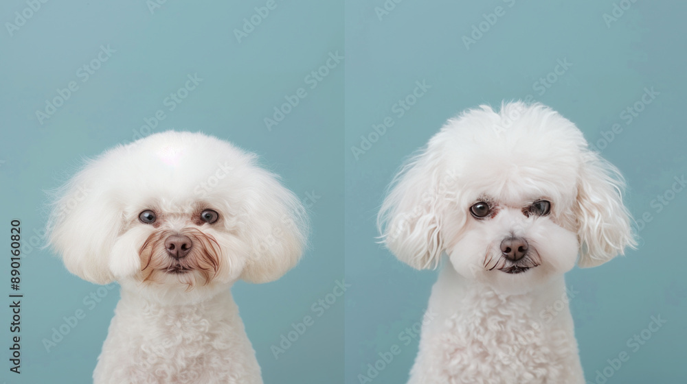Before and after grooming, a white Bichon Frise dog looks transformed ...