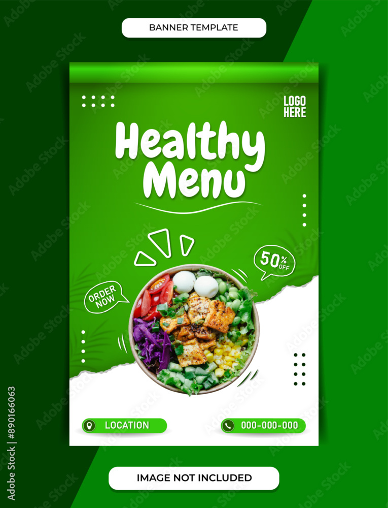 Healthy food menu banner for social media post stories or for printing ...