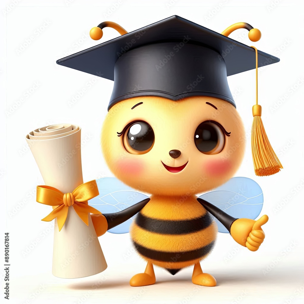 Cute Honey Bee Graduation Cartoon 3d Generative AI Stock Illustration ...