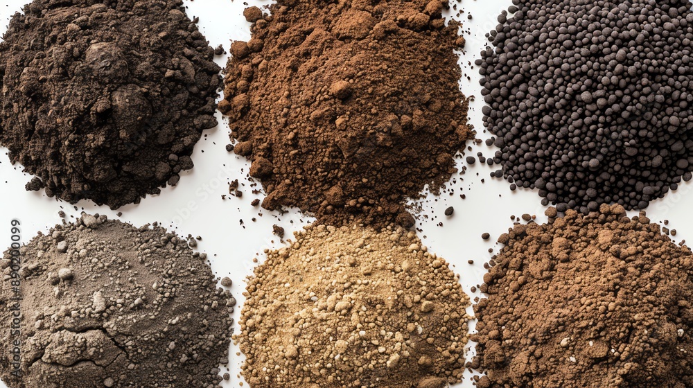Diverse soil samples displayed in a grid pattern, showcasing different ...