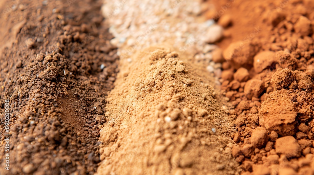 Different shades and textures of soil types arranged in parallel rows ...