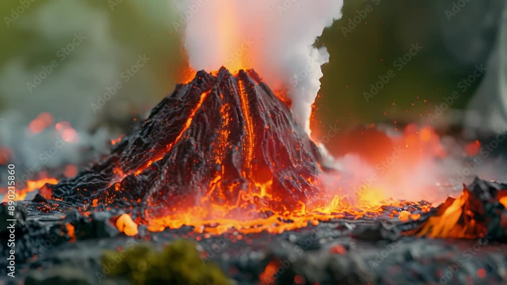 A volcano model showing the chemical reactions and forces at work in a ...