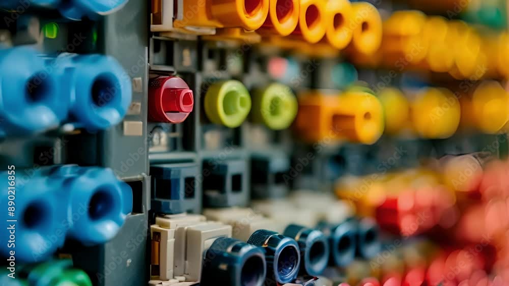 A detailed closeup of a fuse boxs layout with each switch and fuse ...