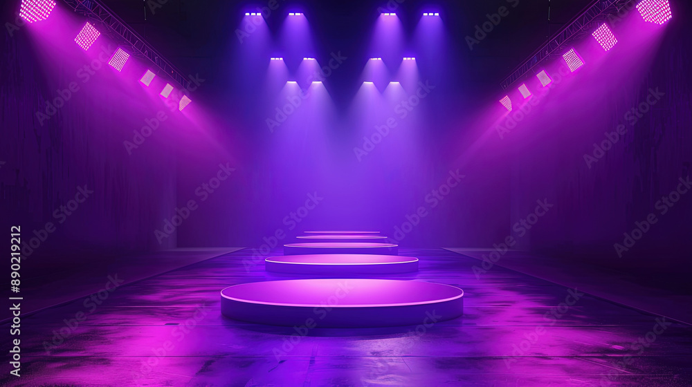 Purple stage background with purple spotlights. Festive empty purple ...