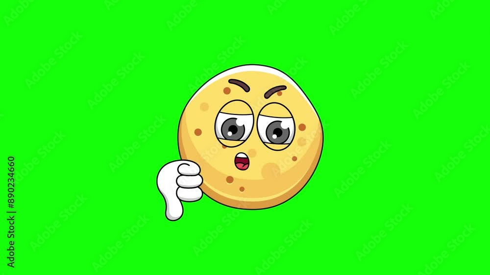 potato chip cartoon with thumb-down hand, emoji green screen animation ...