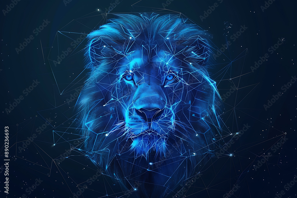 Digital wireframe polygon illustration of the Leo zodiac sign ...