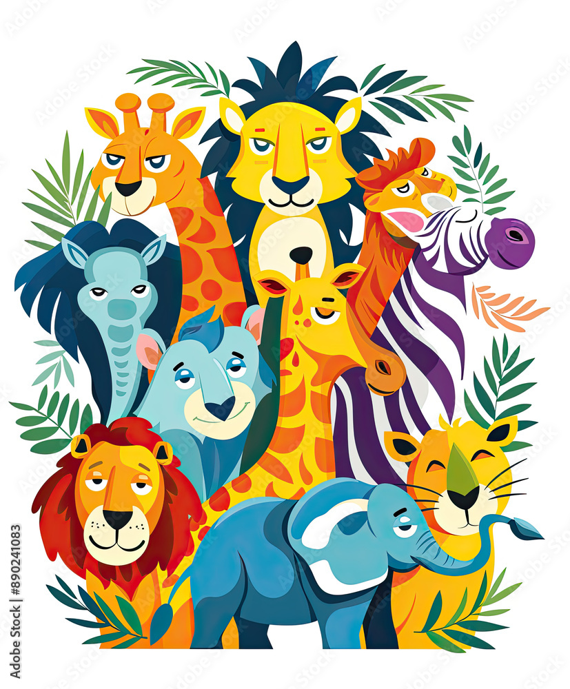 Cute baby safari animal faces vector illustration. The set includes a ...