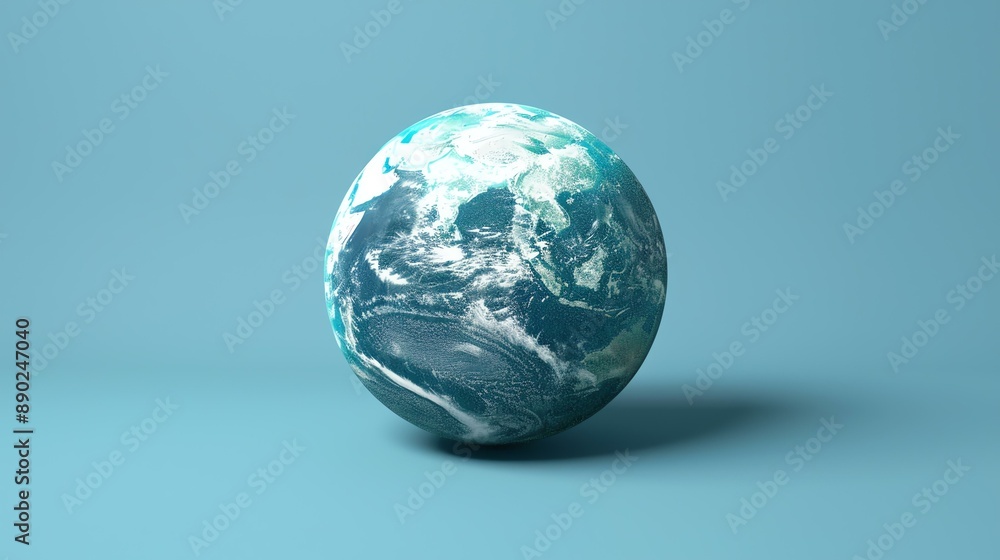 3D rendering of a beautiful planet Earth with a blue background. The ...