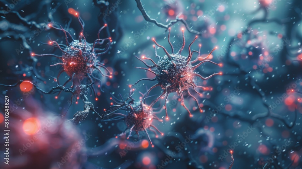 A visual representation of a virus with branching pathways, symbolizing ...