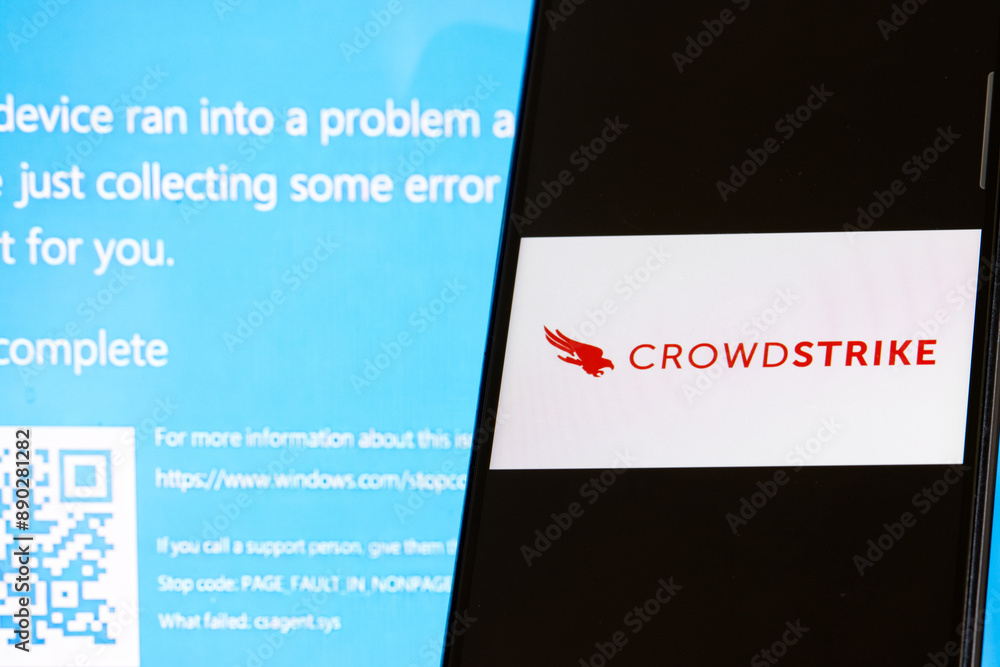 The CrowdStrike logo and a blue computer screen appeared during mass ...