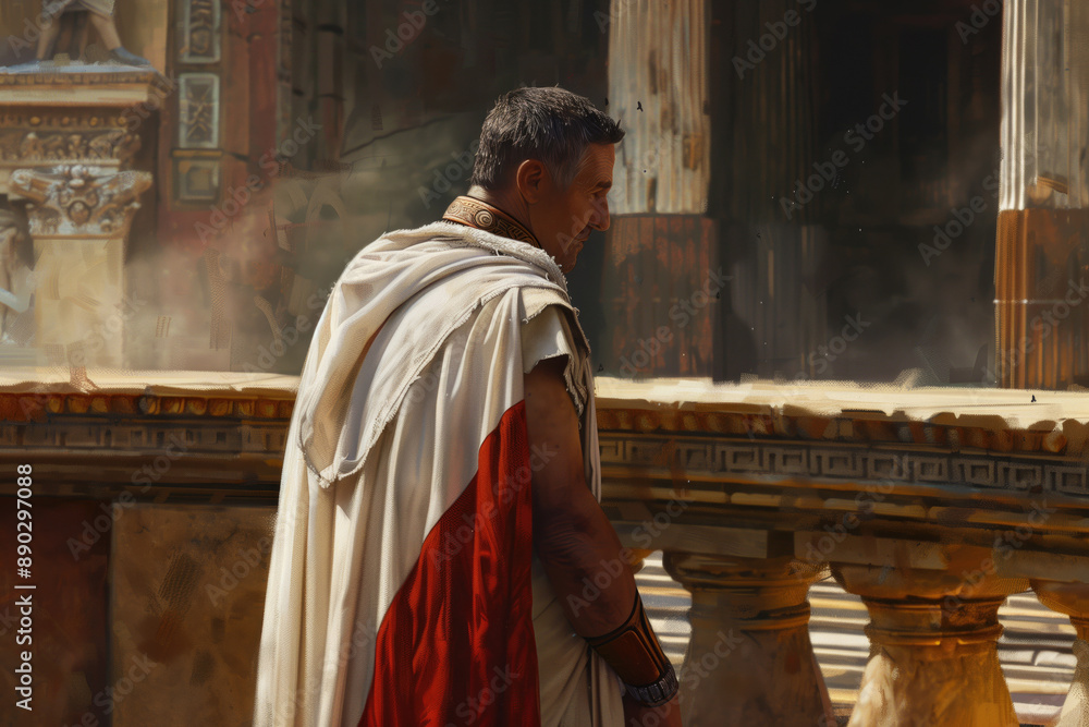 Ancient Roman prefect Pontius Pilate in traditional toga standing in ...