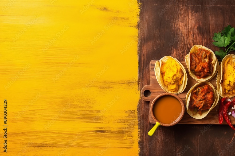 Mexican-themed background featuring tacos al pastor and a Mexican sauce ...