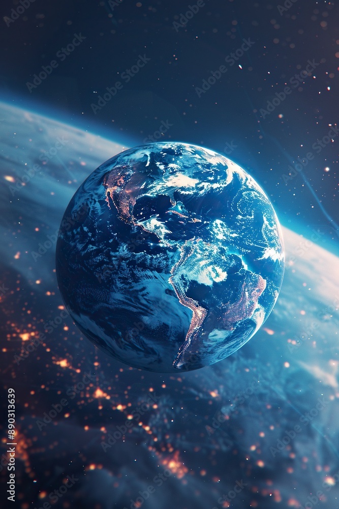 minimalistic logo saying , blue background, earth in background, Hyper ...