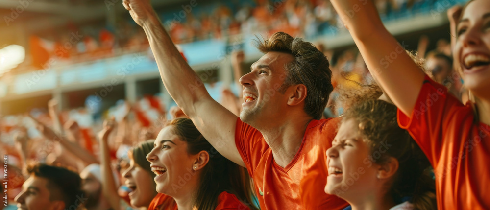 Members of extended family with kids cheering for their sports team ...