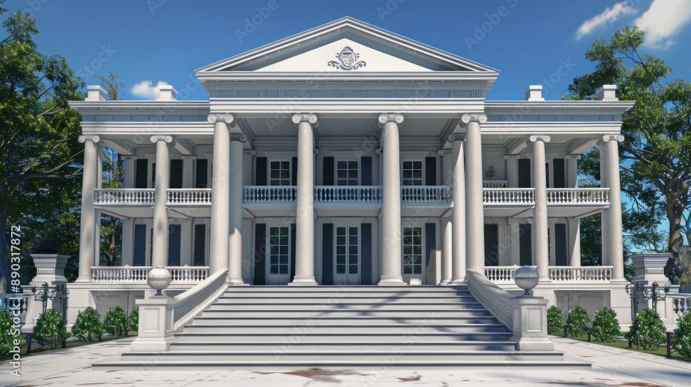 Create a prompt for a photo realistic image of a Greek Revival mansion ...