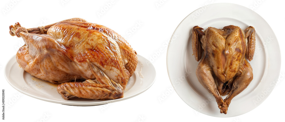 Golden Brown Roasted Turkey on Plates for Thanksgiving and Festive ...