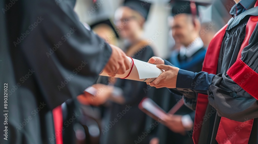 Graduate holding a certificate while shaking hands with a university ...