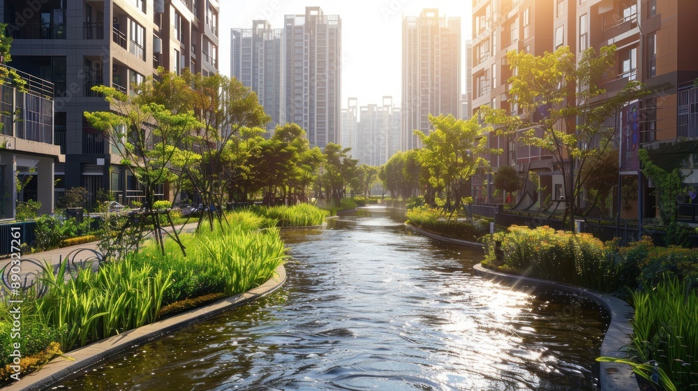 Generate a photo realistic image of integrated urban water management ...