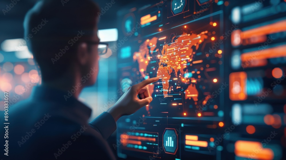 Leader presenting a winning strategy on a holographic display in a tech ...