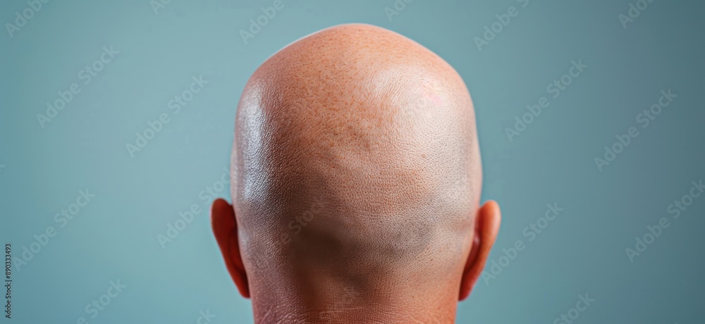 Macro image of a balding man's hairline with new grafts, showing scalp ...