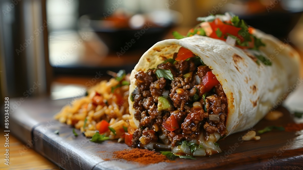 Artfully Crafted Thai-Inspired Mexican Burrito with Vibrant Ingredients ...