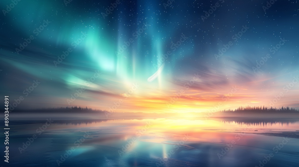 Surreal digital artwork of a paintbrush painting the northern lights ...