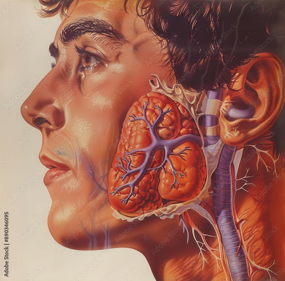 A diagram of the respiratory system, showing the path of air from the ...