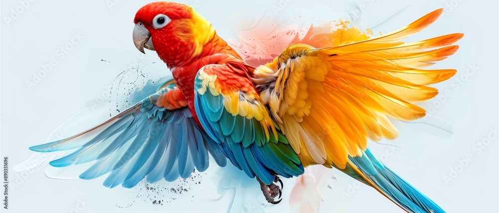blue and yellow macaw ara, Spreading wings to fly isolated ...