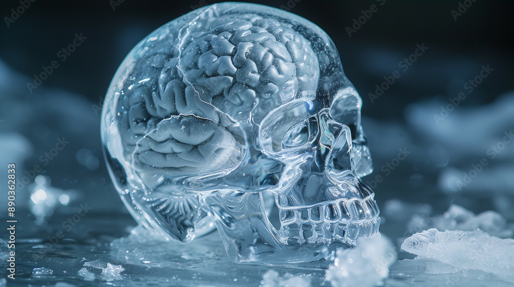 The frozen skull with the brain exposed in an ice capsule illustrates ...