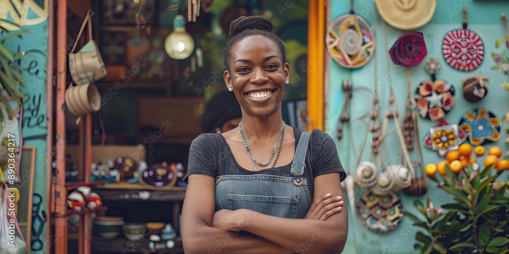 Resilient Entrepreneur: A black business owner proudly standing outside ...