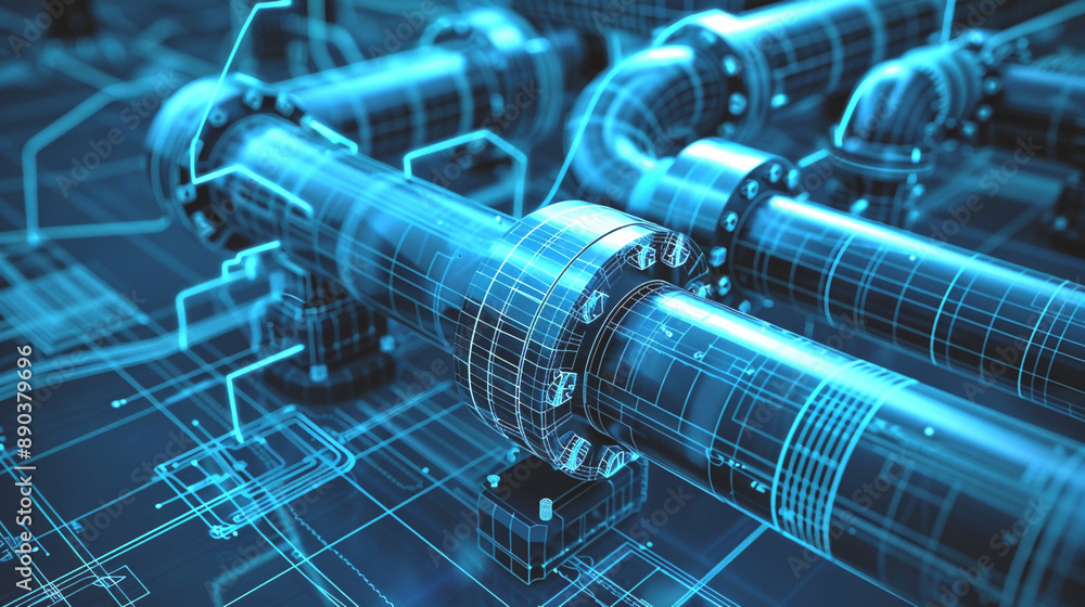 Building pipe and valve tube system architectural blueprint, industrial ...