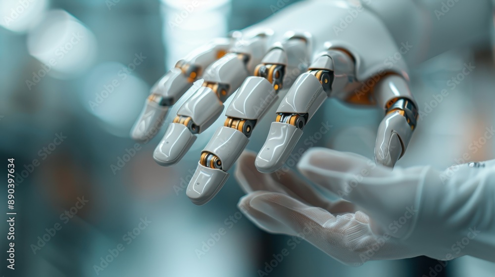 An intricate view of a high-tech robotic hand in a cutting-edge ...