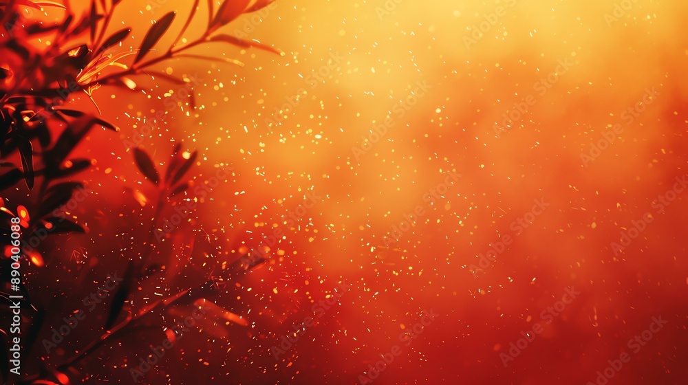 Glowing orange background with a plant in silhouette. The background is ...