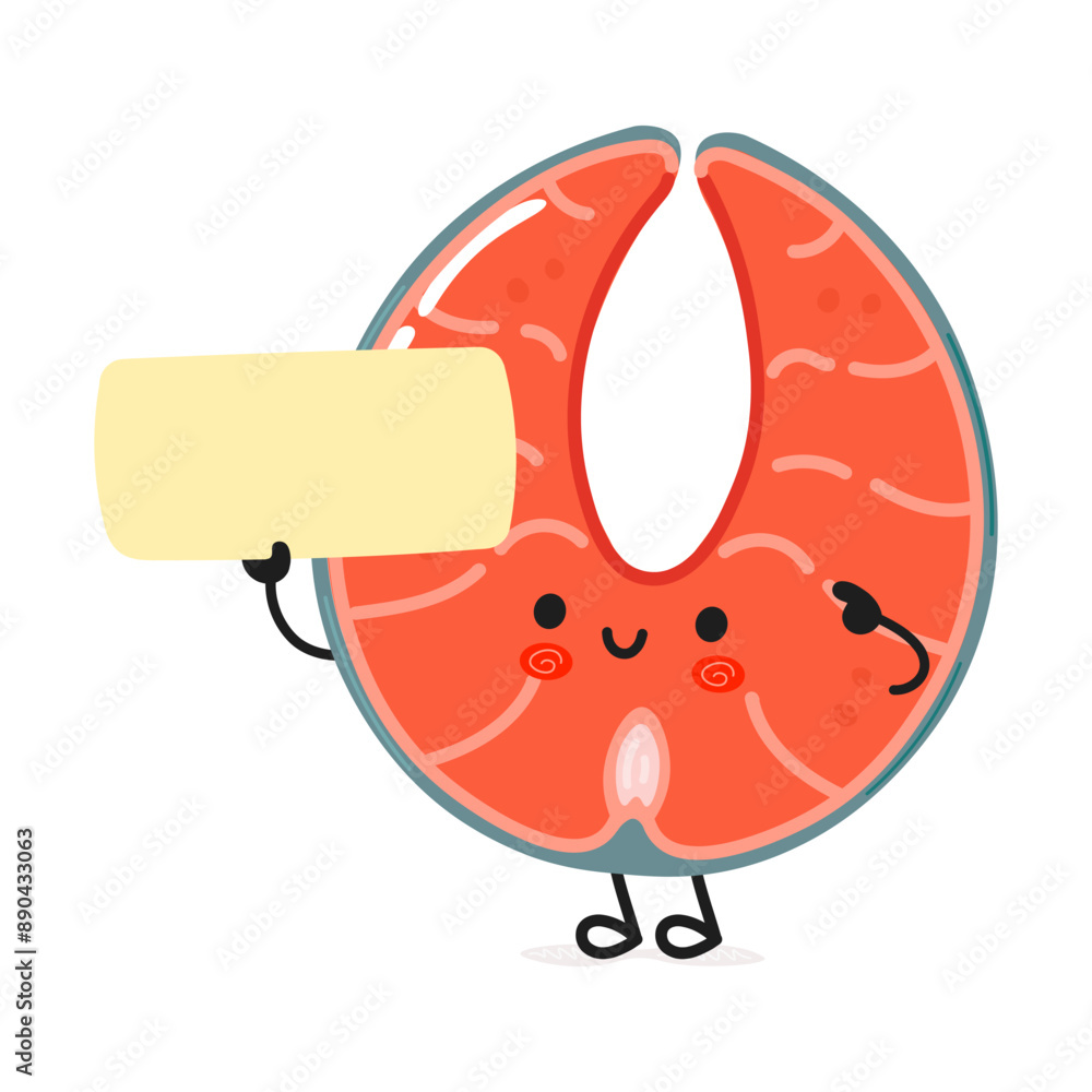 Cute funny Red fish salmon poster character. Vector hand drawn cartoon ...