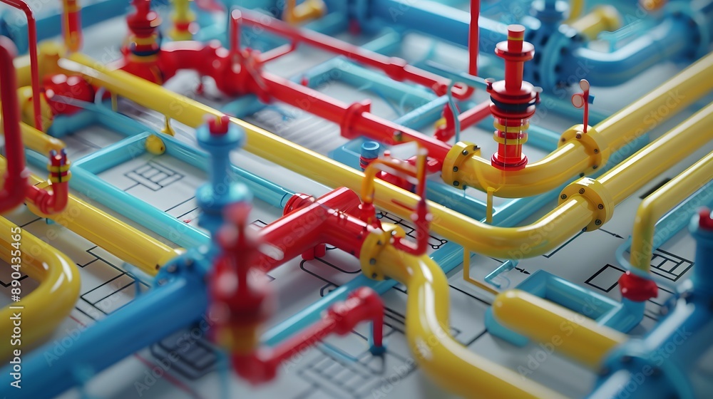 A colorful pipe diagram with a variety of colors and shapes. Concept of ...