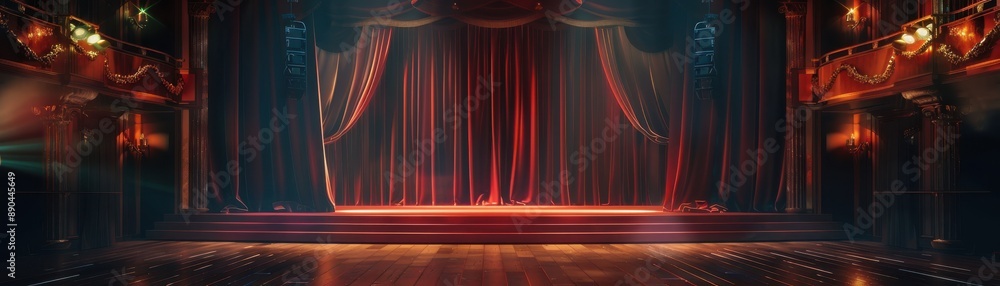 Detailed theatre stage set, moody lighting, realistic studio lighting ...